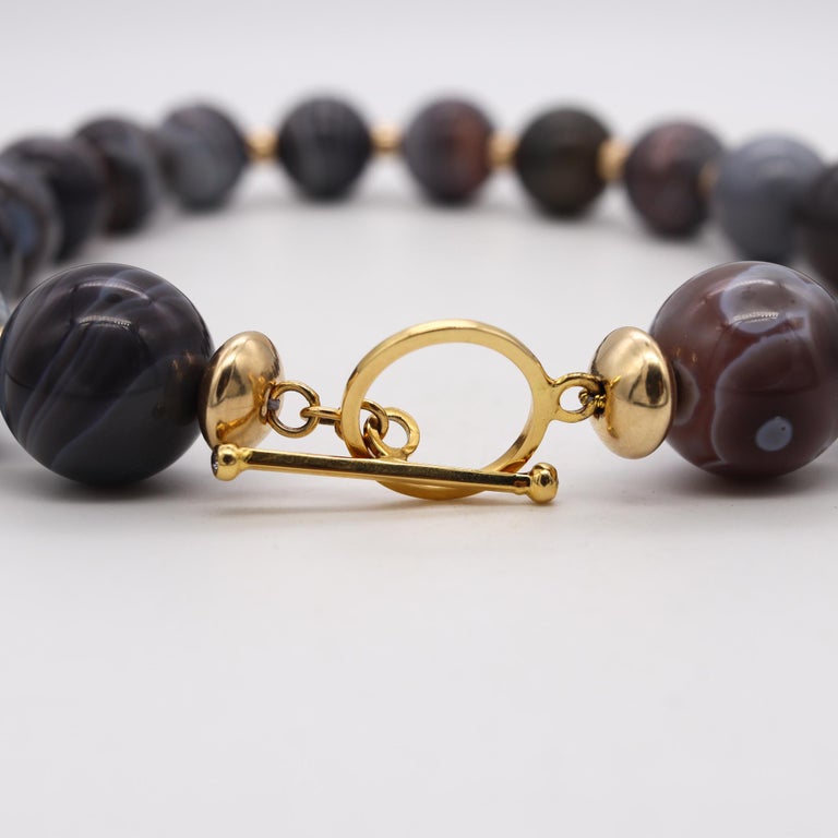 Modernist 1970 Statement Necklace with Scottish Gray Agates and 18Kt ...