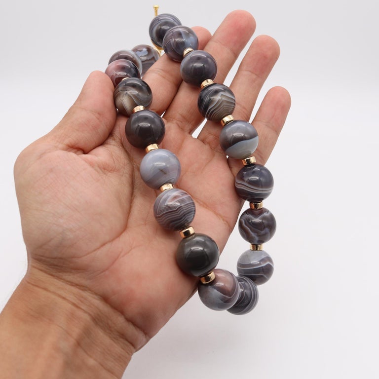 Modernist 1970 Statement Necklace with Scottish Gray Agates and 18Kt ...