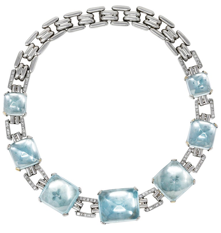 Modernist 92 Carats Sugar Loaf Aquamarine Diamond 18 Karat White Gold ...