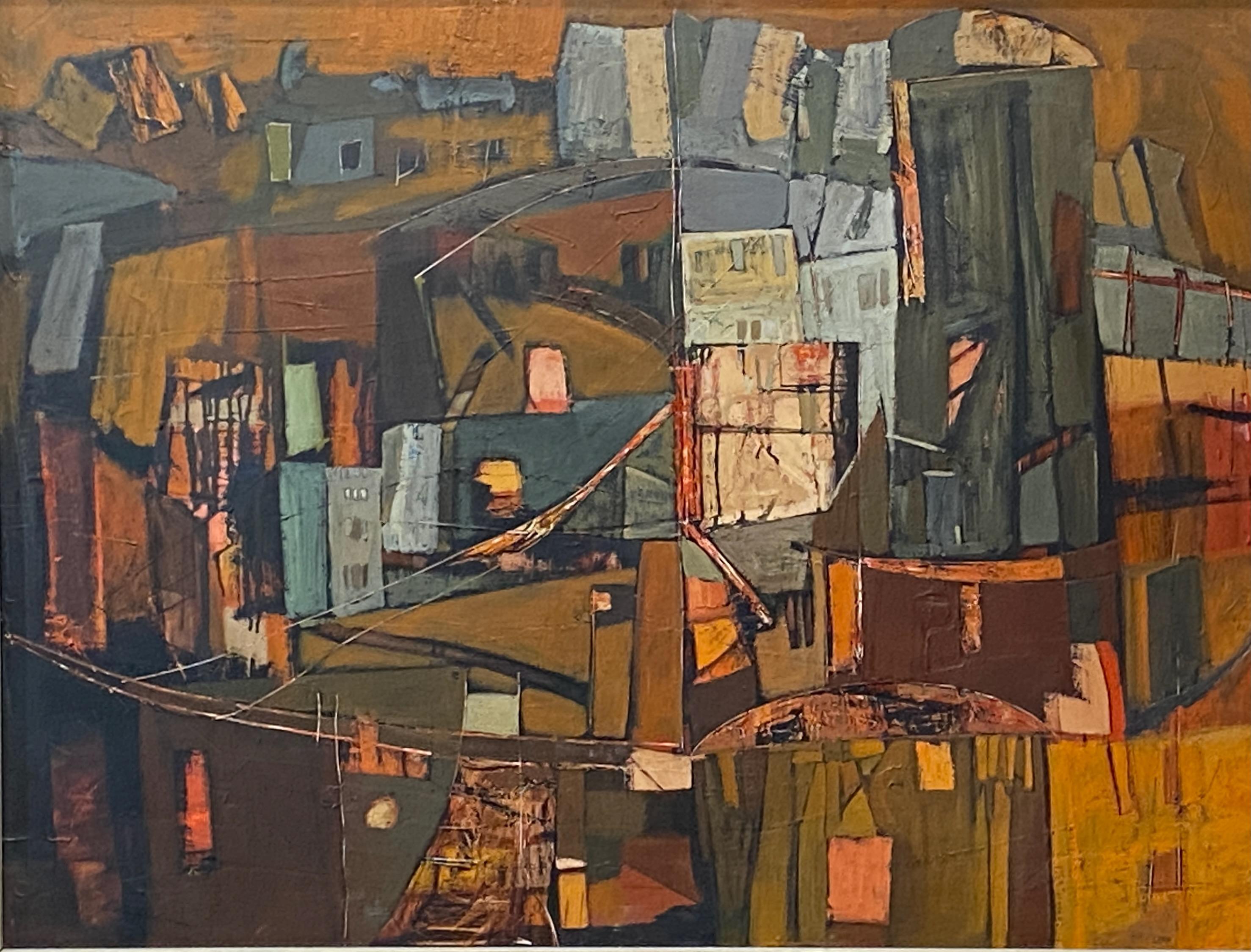 Modernist Abstract Cityscape Painting by California Artist Maurice Lapp ...