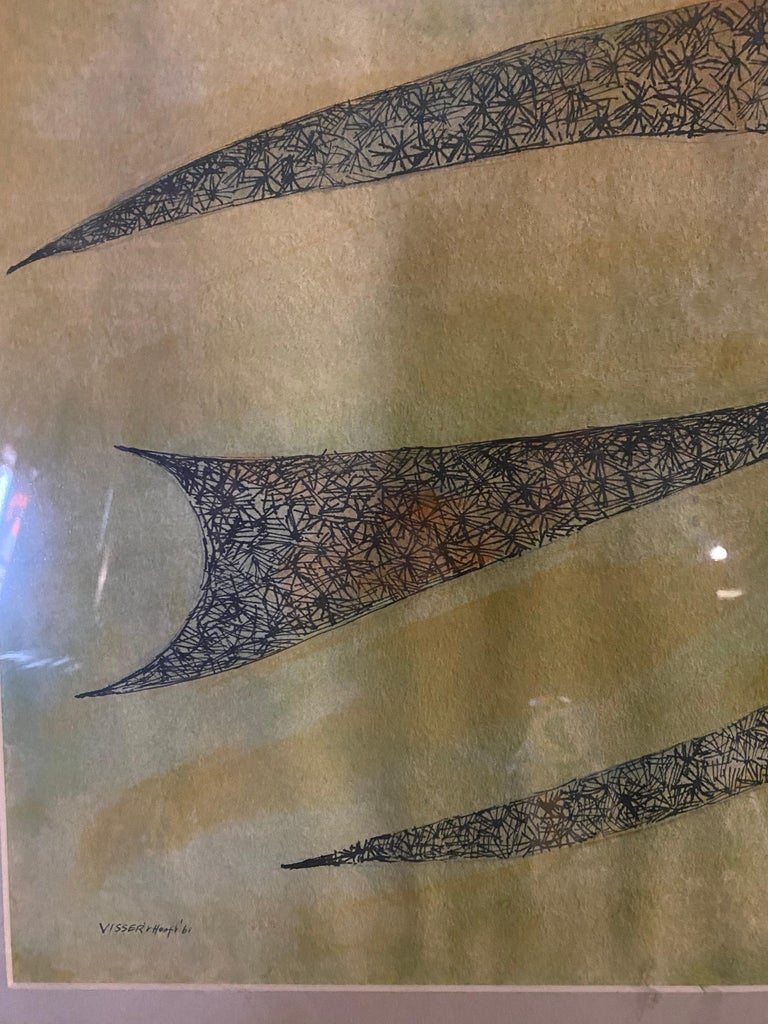 Modernist Abstract Painting , Ink, by Martha Visser T Hooft, circa 1961 ...