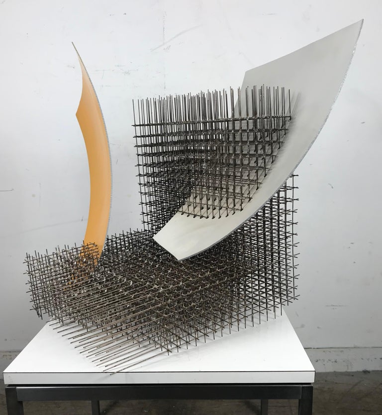 Modernist Abstract Welded Steel Sculpture "Yellow White" by Robert ...