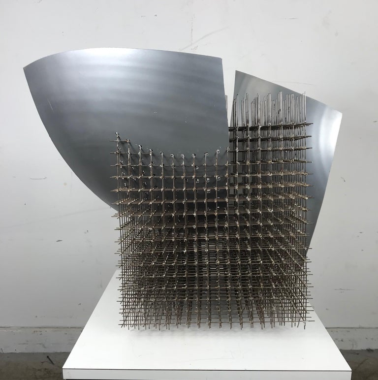 Modernist Abstract Welded Steel Sculpture "Yellow White" by Robert ...