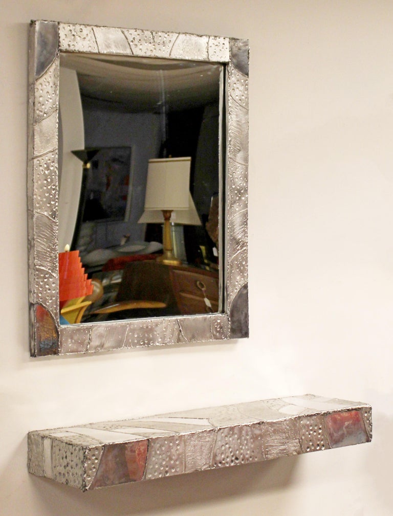 Modernist Aluminum Floating Wall Mounted Shelf and Mirror Argente Evans ...