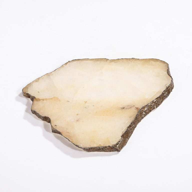 Modernist Amorphic Crystal Quartz Tray Hand Finished with White Gilt Border For Sale at 1stDibs