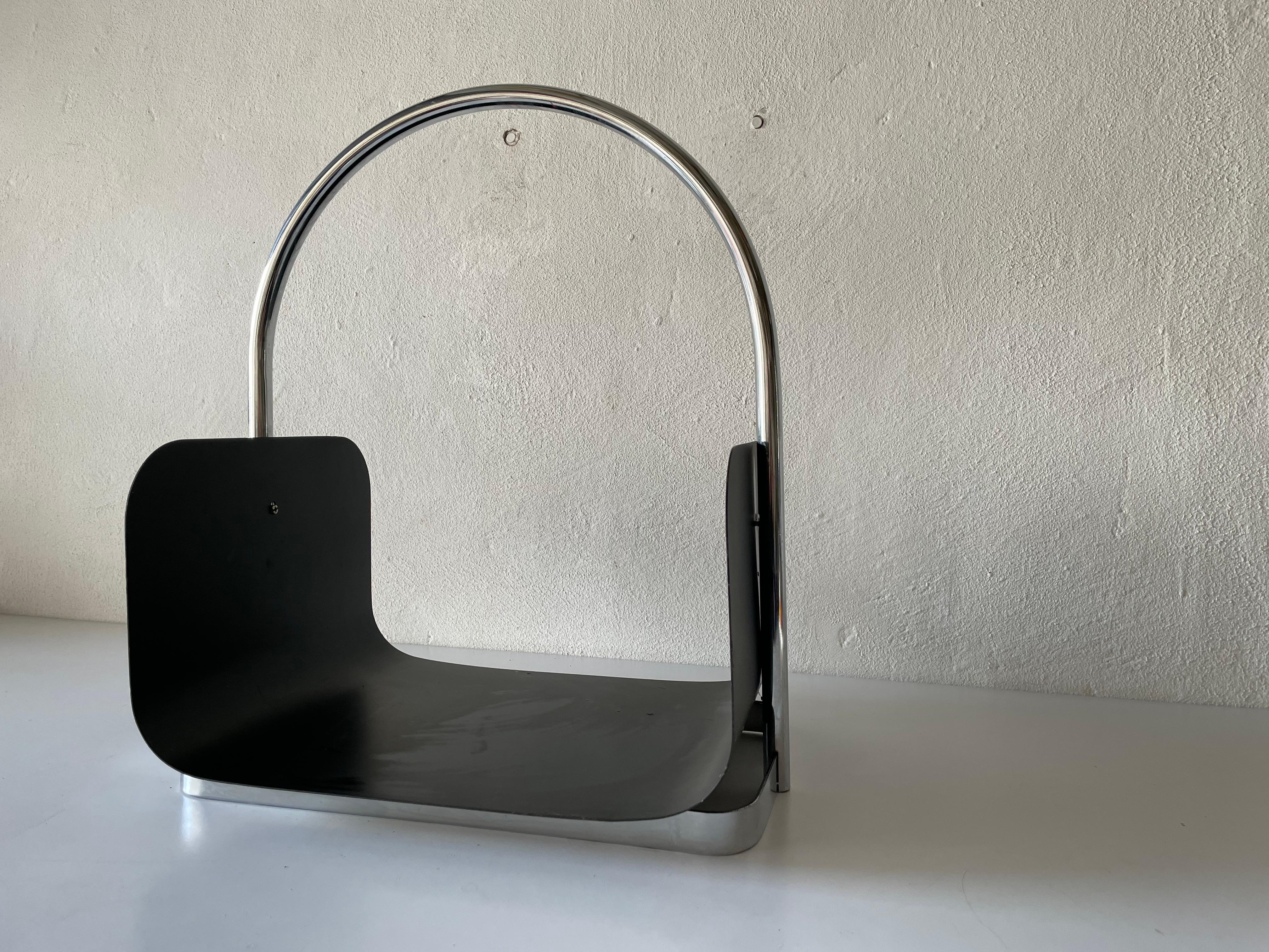 Modernist Arc-shaped Chrome and Black Metal Magazine Stand, 1960s ...