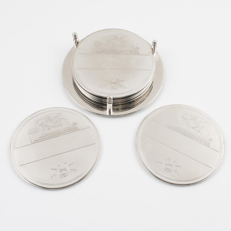 Modernist Barware Silver Plate Coasters set of 6 pieces with Equestrian ...