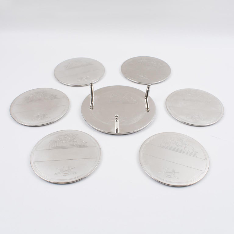 Modernist Barware Silver Plate Coasters set of 6 pieces with Equestrian ...