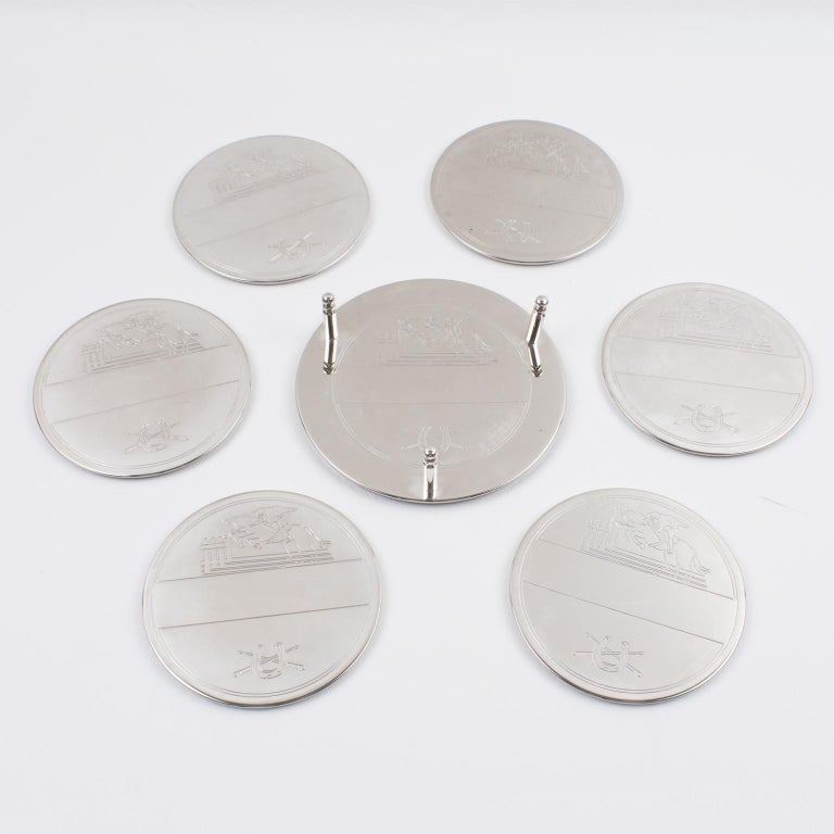 Modernist Barware Silver Plate Coasters set of 6 pieces with Equestrian ...