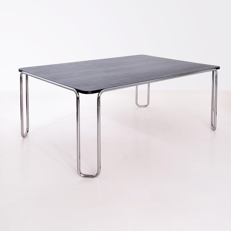 Modernist Bespoke Ultra-Thin Tubular-Steel Table, Veneered Top, Black ...