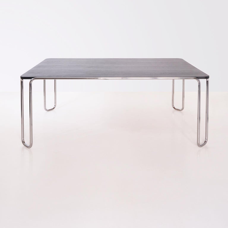 Modernist Bespoke Ultra-Thin Tubular-Steel Table, Veneered Top, Black ...