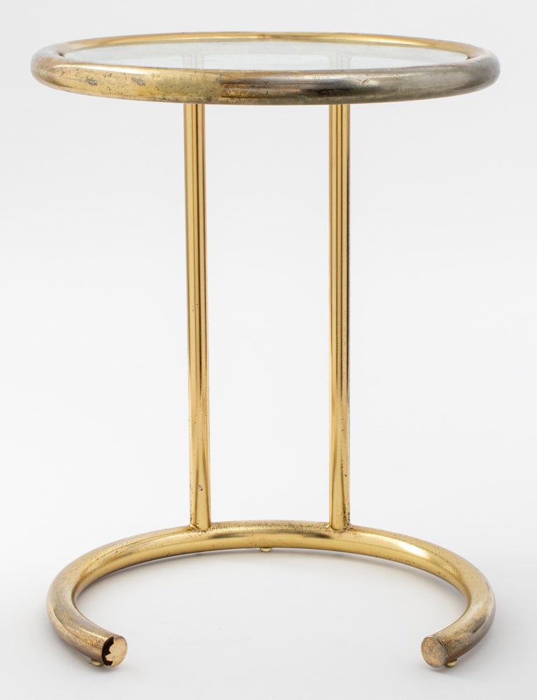 Modernist Brass and Glass Round Tubular Side Table For Sale at 1stDibs
