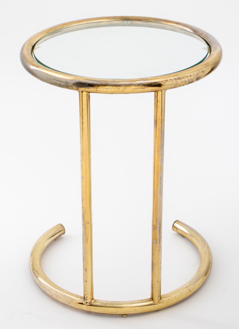 Modernist Brass and Glass Round Tubular Side Table For Sale at 1stDibs
