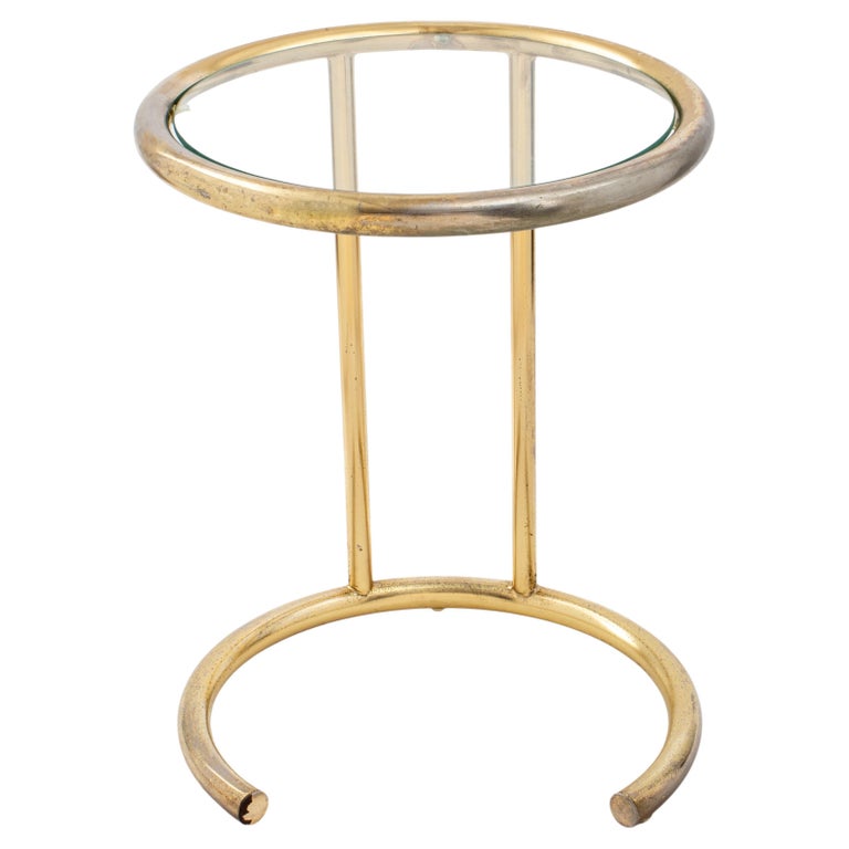 Modernist Brass and Glass Round Tubular Side Table For Sale at 1stDibs