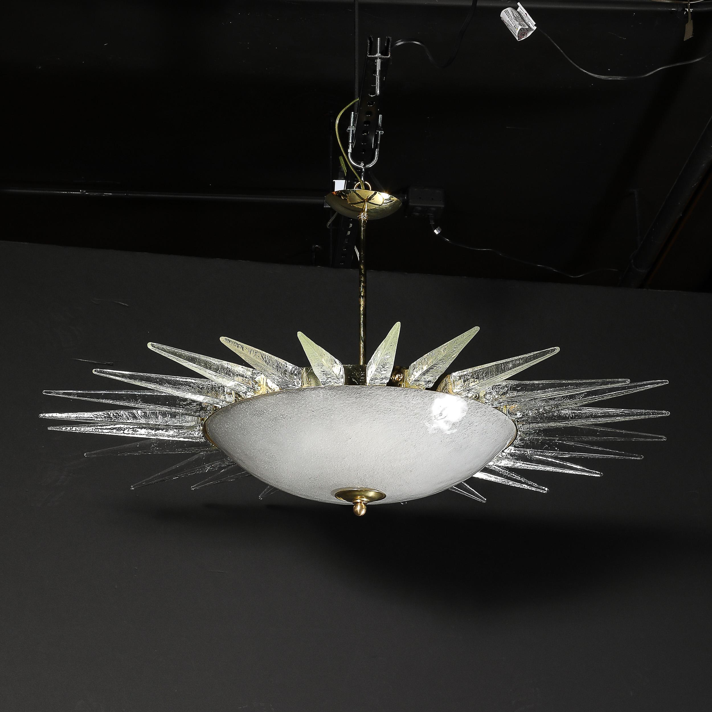 Modernist Brass Fitted Hand-Blown Murano Glass Starburst Spike Form ...