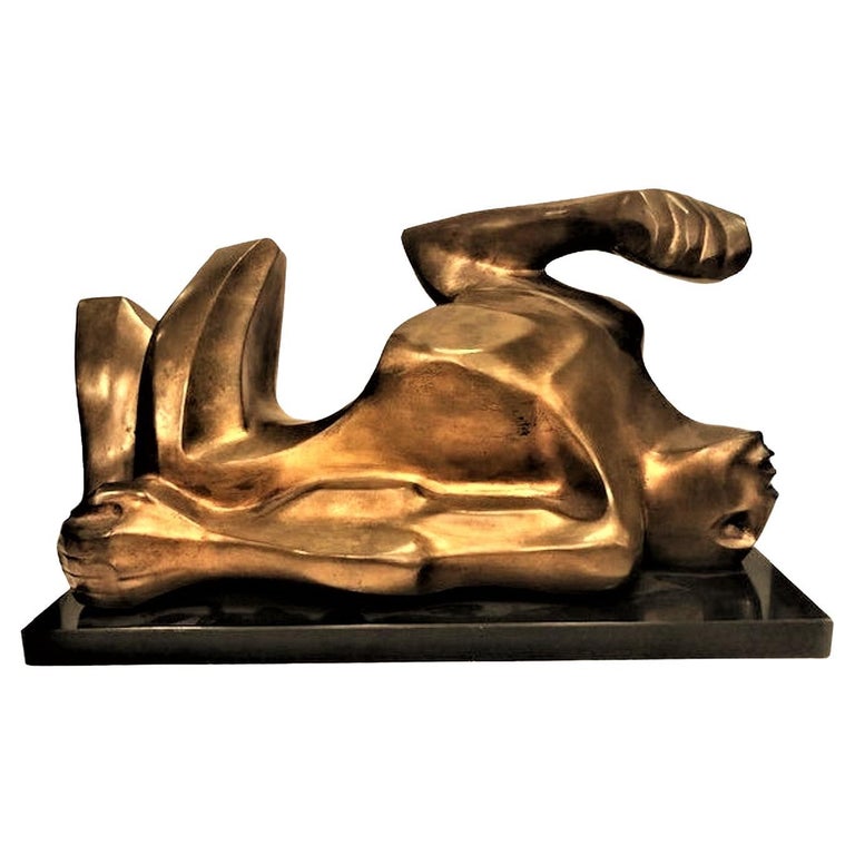 Modernist Bronze Sculpture Of Male Nude By Irving Amen Ca 1960 For