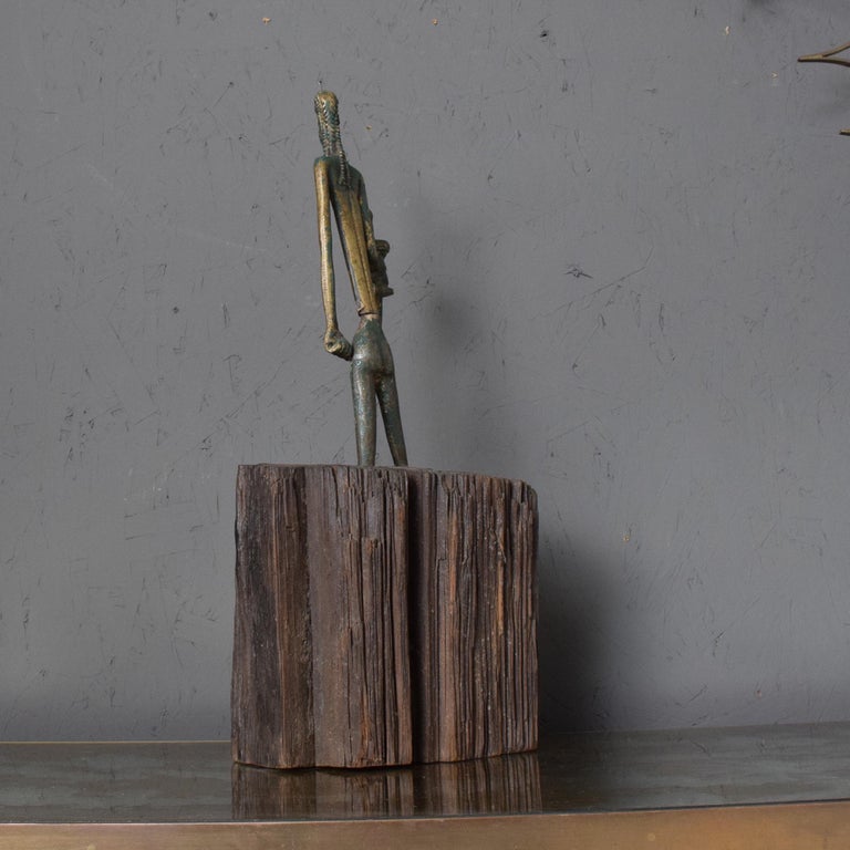 Modernist Bronze Sumerian Art Sculpture of God Snake and Chalice 1940s ...