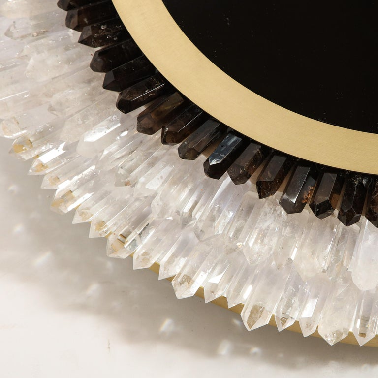 Modernist Brushed Brass, White and Smoked Rock Crystal Circular Wall ...