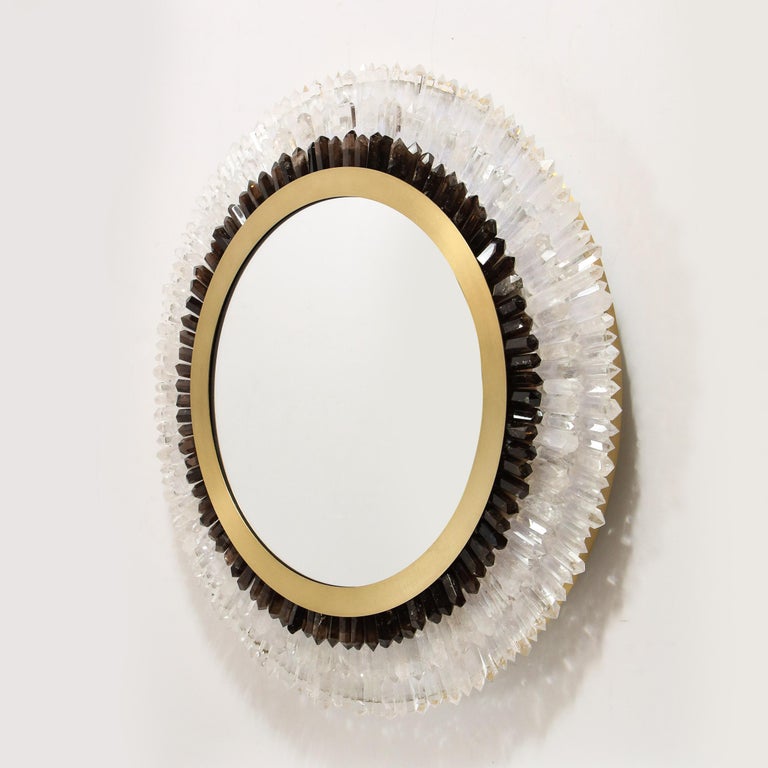 Modernist Brushed Brass, White and Smoked Rock Crystal Circular Wall ...