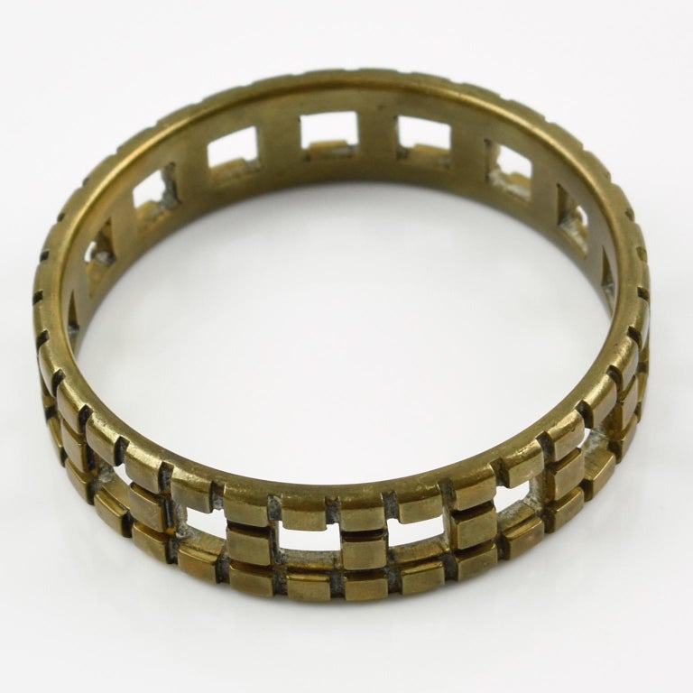 Modernist Carved Bronze Bangle Bracelet For Sale at 1stDibs