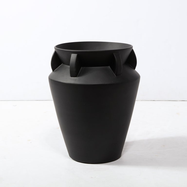Modernist Charcoal Urn Form Ceramic Vase with Demilune Embellishments ...