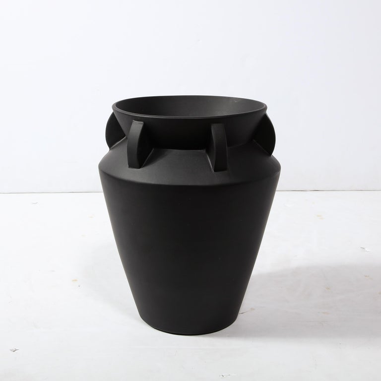 Modernist Charcoal Urn Form Ceramic Vase with Demilune Embellishments ...