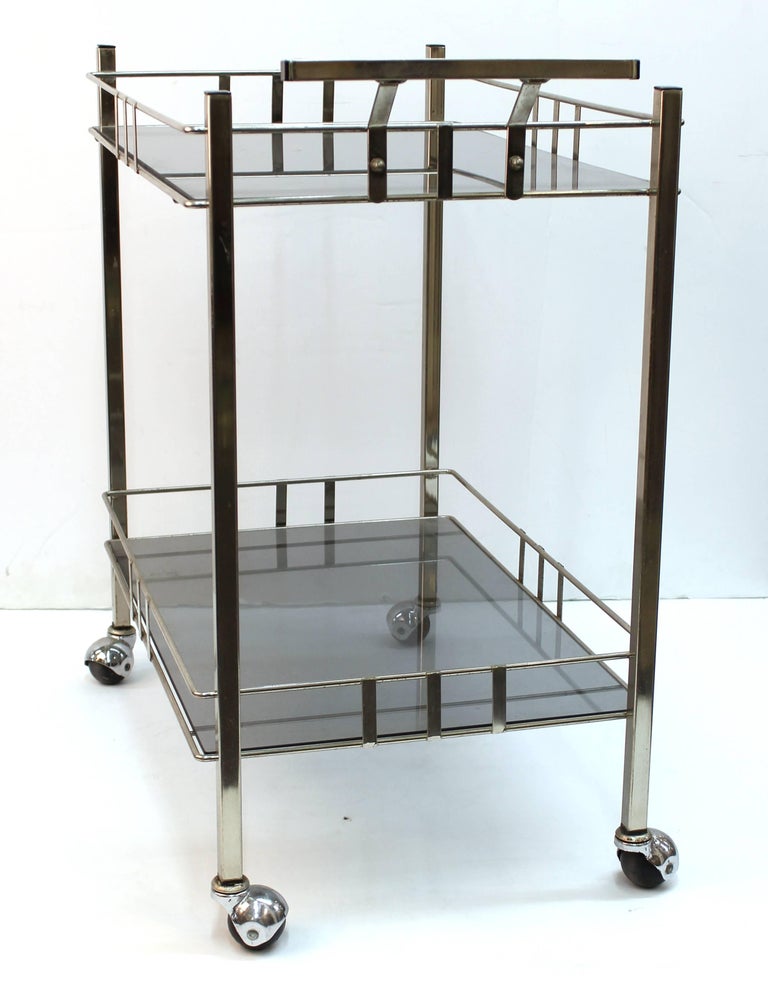 Modernist Chrome and Glass Bar Cart at 1stDibs