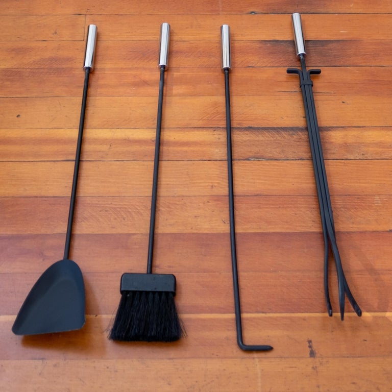 Modernist Chrome and Iron Fire Tool Set, 1960s at 1stDibs