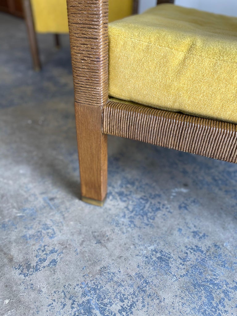 Modernist Club Chairs, Brass and Rush Cord For Sale at 1stDibs
