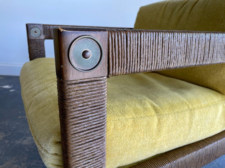 Modernist Club Chairs, Brass and Rush Cord For Sale at 1stDibs