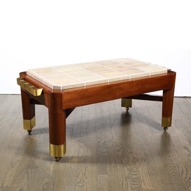 Modernist Cocktail Table with Shagreen Top and Brass Fittings by Lorin ...