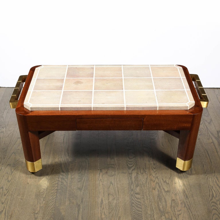 Modernist Cocktail Table with Shagreen Top and Brass Fittings by Lorin ...