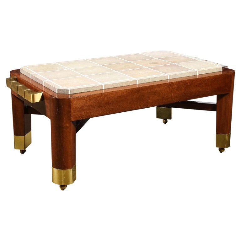 Modernist Cocktail Table with Shagreen Top and Brass Fittings by Lorin ...