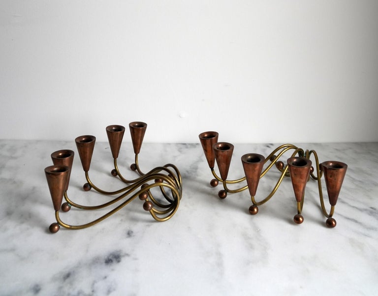 Modernist Copper and Brass Candlesticks For Sale at 1stDibs