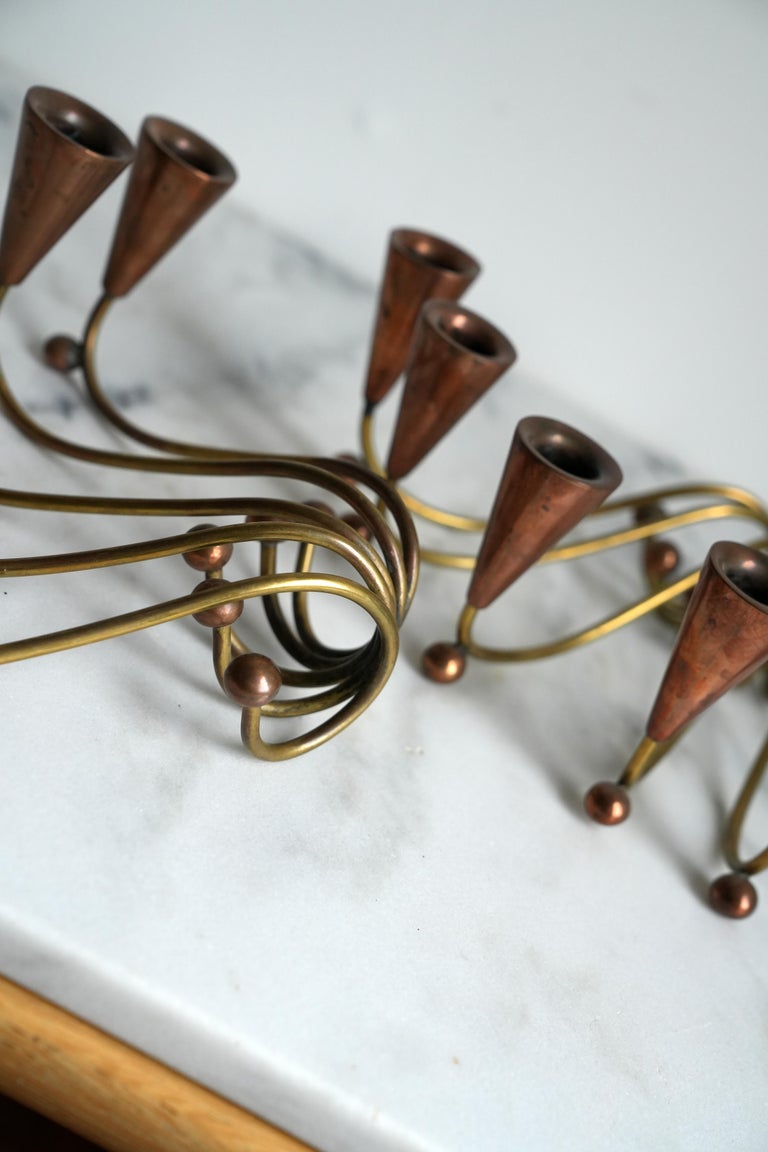 Modernist Copper and Brass Candlesticks For Sale at 1stDibs