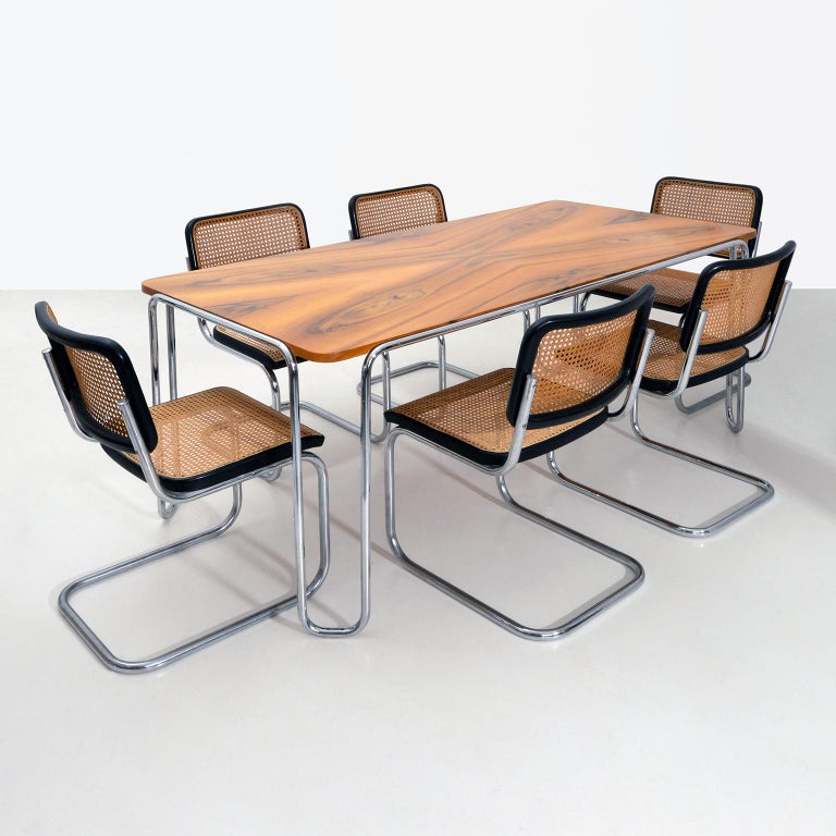 Modernist Ultra-Thin Tubular-Steel Table, Veneered Top, Customisable ...