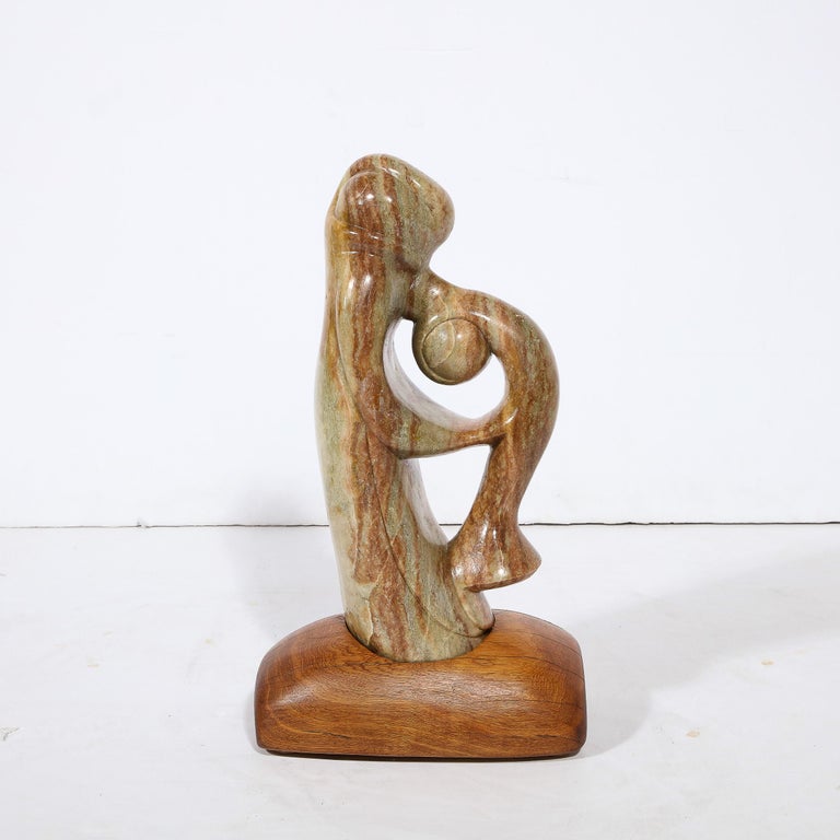 Modernist Dan Bedik Sculpture "Musical Embrace" in Green Marble with ...