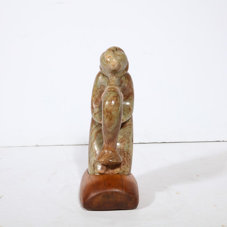 Modernist Dan Bedik Sculpture "Musical Embrace" in Green Marble with ...