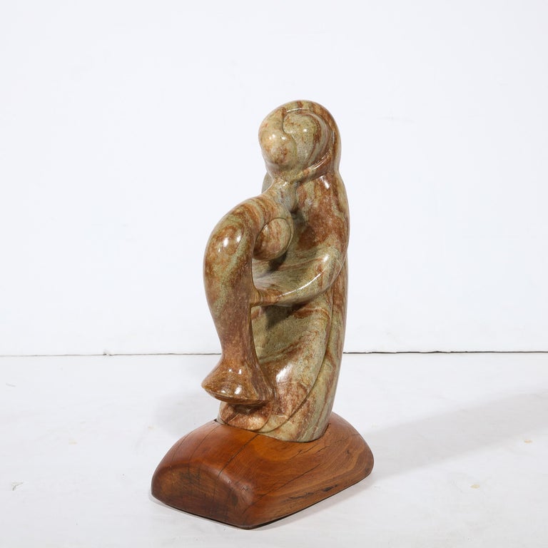 Modernist Dan Bedik Sculpture "Musical Embrace" in Green Marble with ...