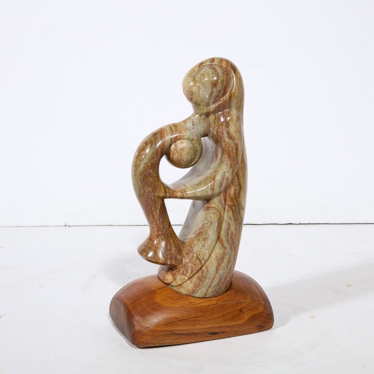 Modernist Dan Bedik Sculpture "Musical Embrace" in Green Marble with ...