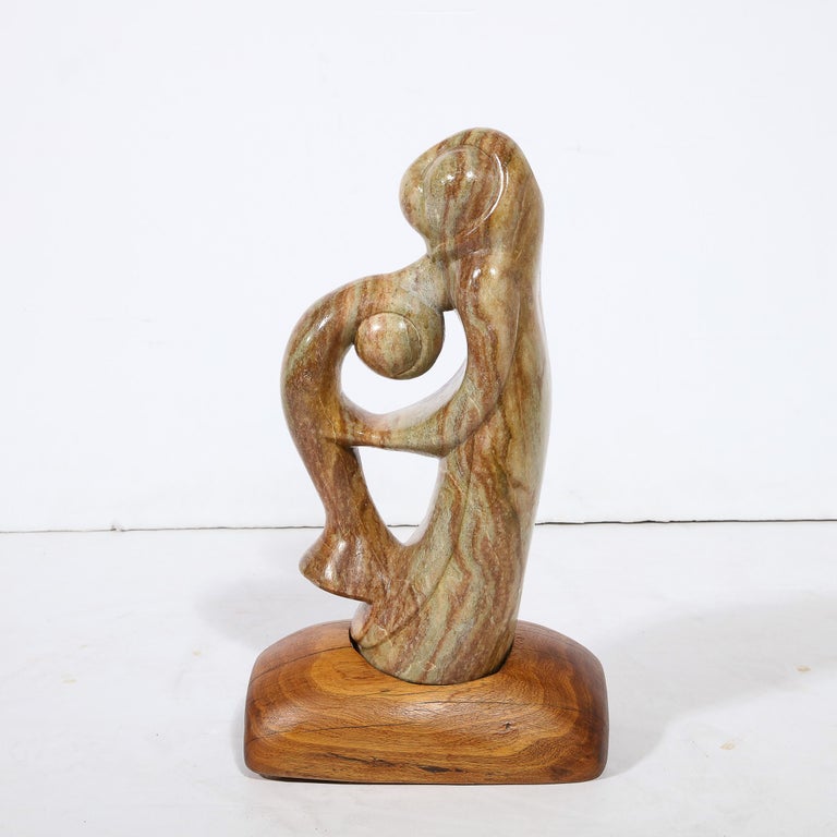 Modernist Dan Bedik Sculpture "Musical Embrace" in Green Marble with ...