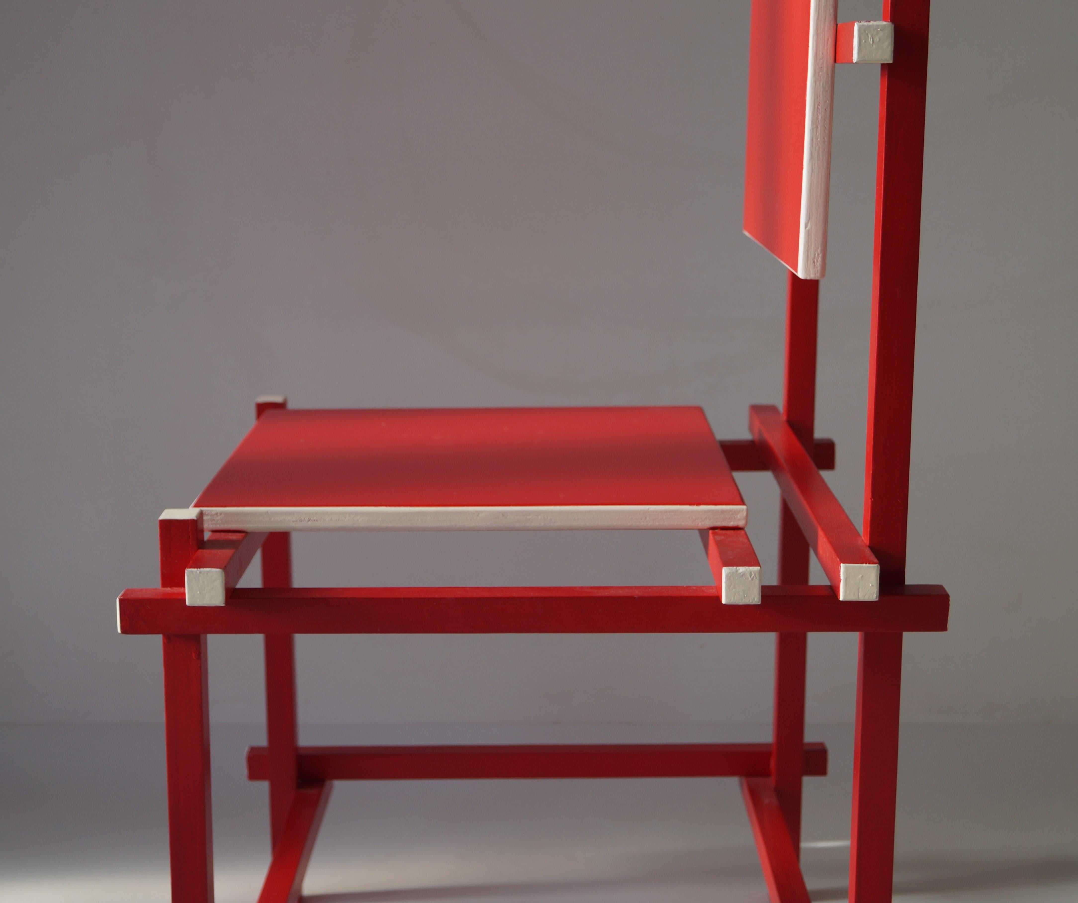 Modernist ''De Stijl'' hand-crafted chair in style of Gerrit Rietveld ...