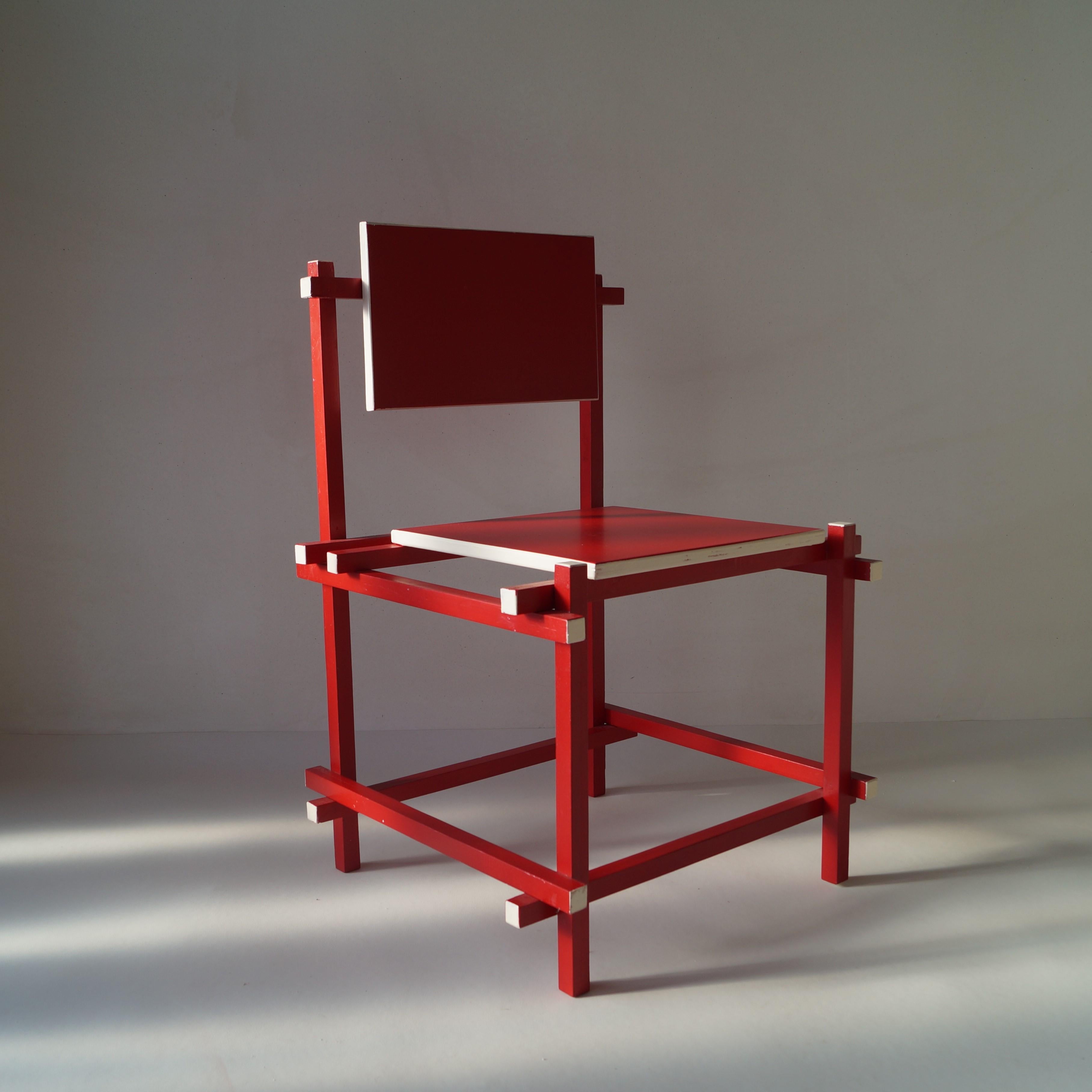 Modernist ''De Stijl'' hand-crafted chair in style of Gerrit Rietveld ...