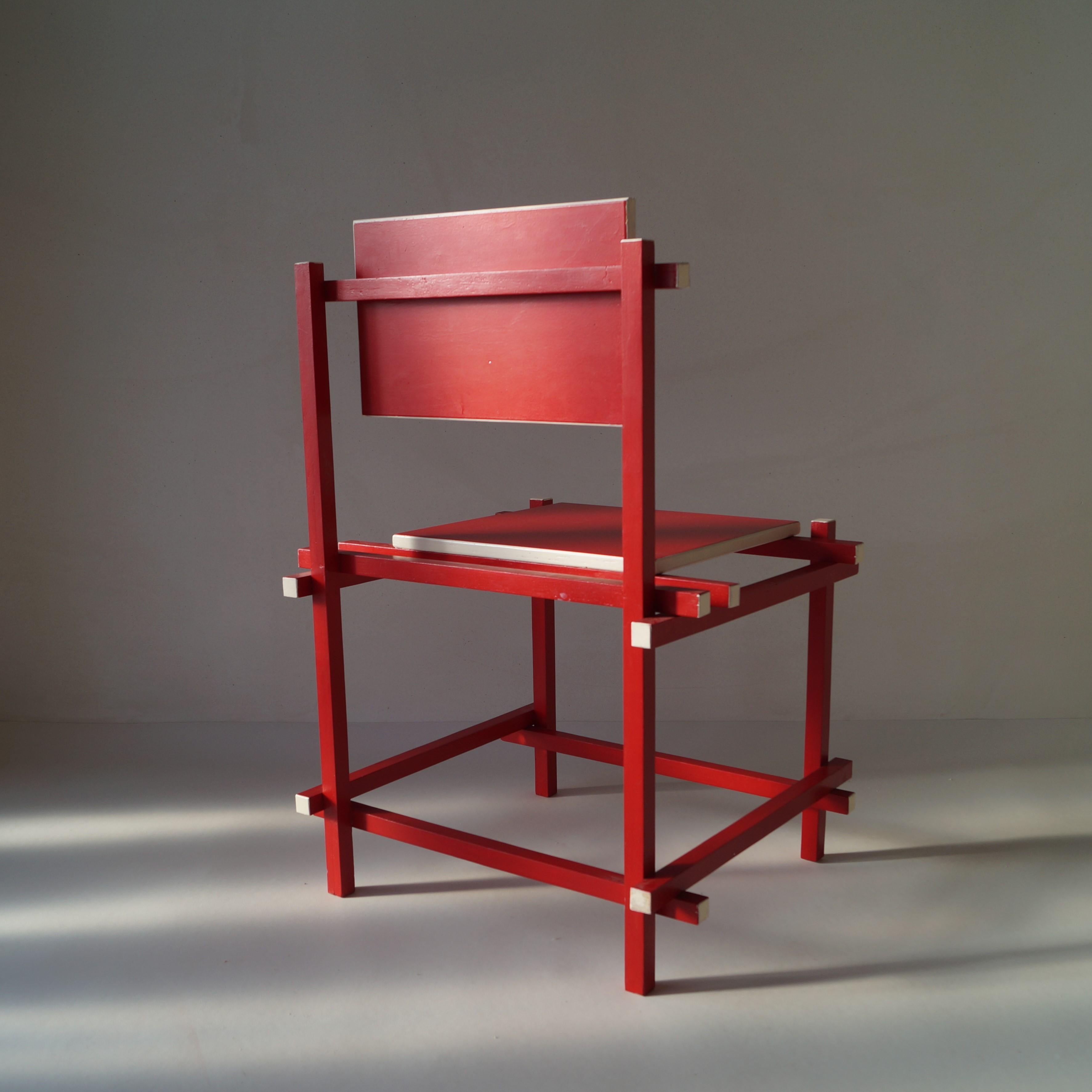 Modernist ''De Stijl'' hand-crafted chair in style of Gerrit Rietveld ...