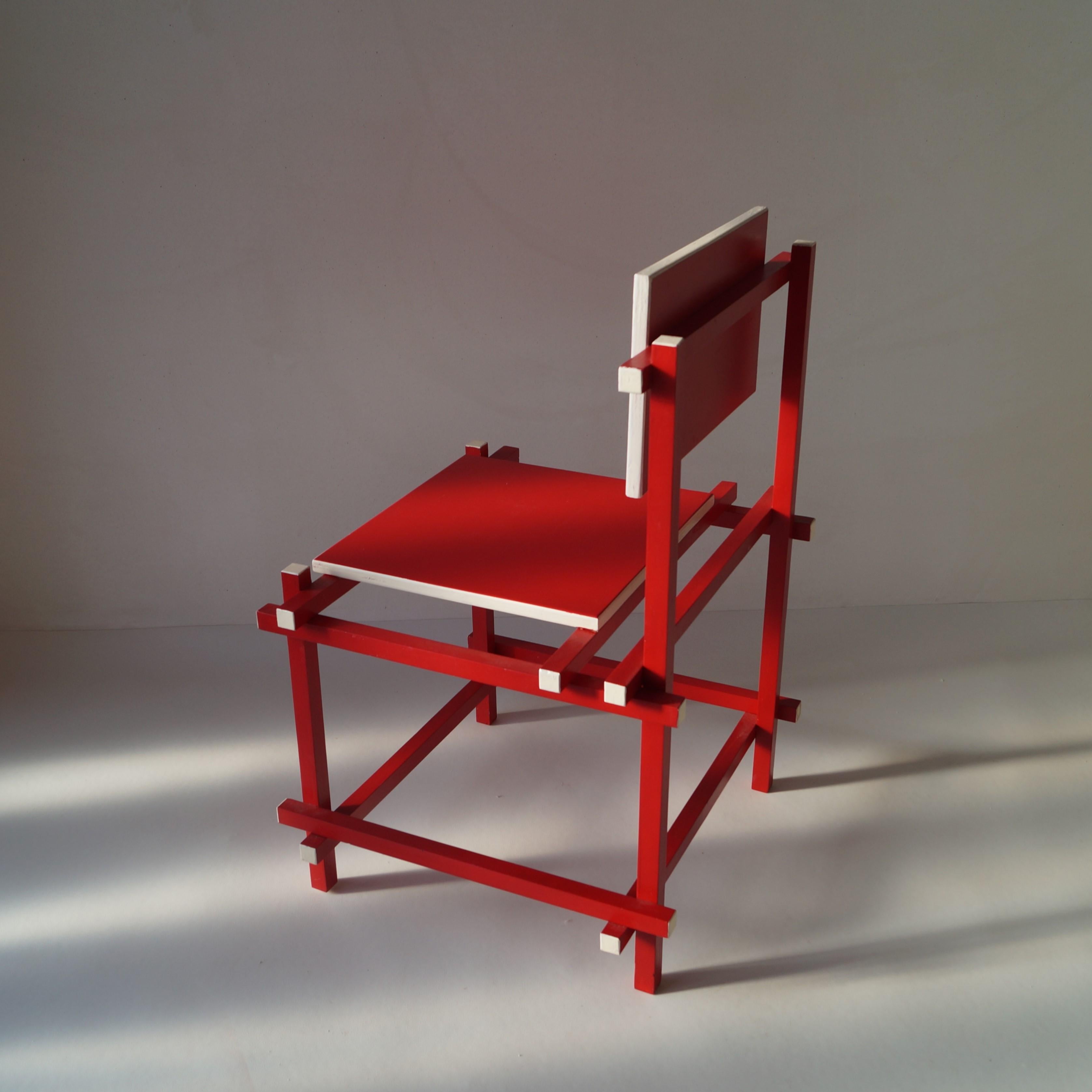 Modernist ''De Stijl'' hand-crafted chair in style of Gerrit Rietveld ...