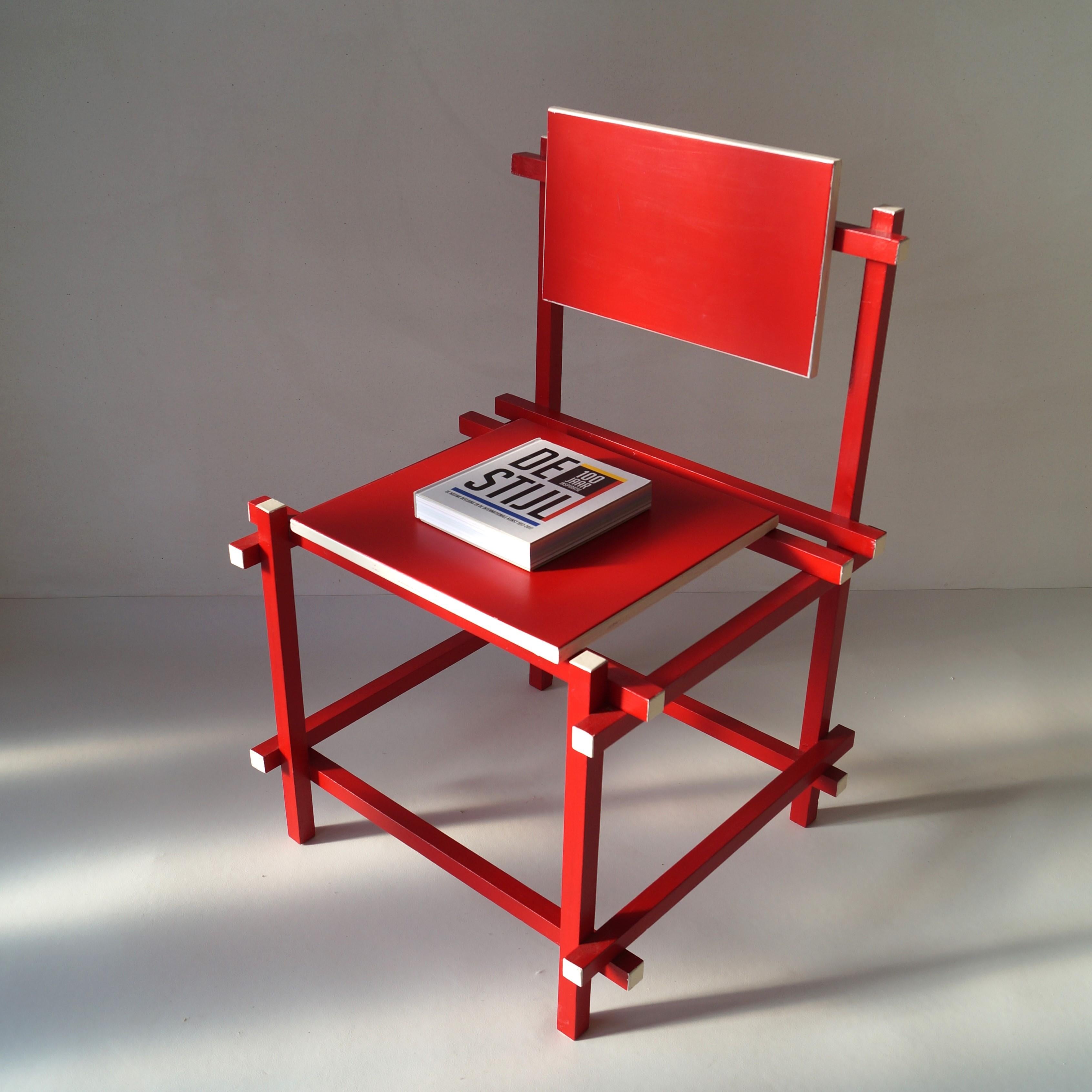 Modernist ''De Stijl'' hand-crafted chair in style of Gerrit Rietveld ...
