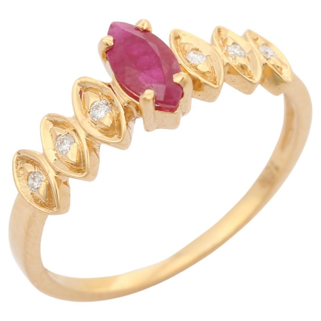 18 Karat Yellow Gold Thin Ruby Pavé Stackable Band Ring For Sale at ...