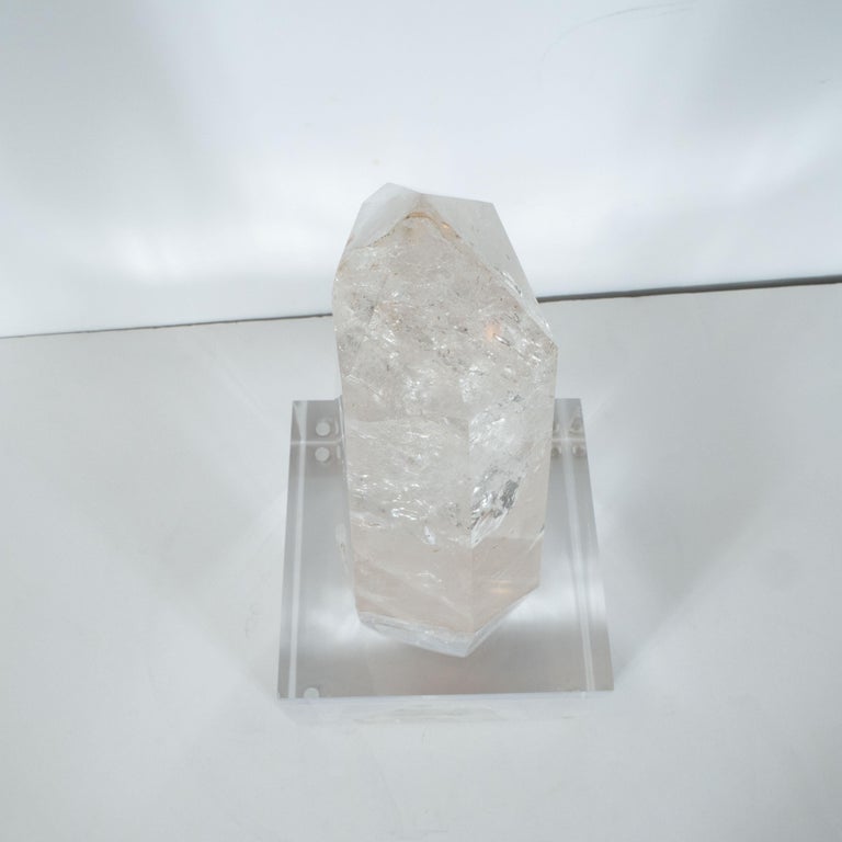 Modernist Faceted Translucent Rock Crystal Obelisk on Volumetric Lucite ...