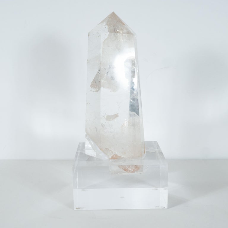 Modernist Faceted Translucent Rock Crystal Obelisk on Volumetric Lucite ...