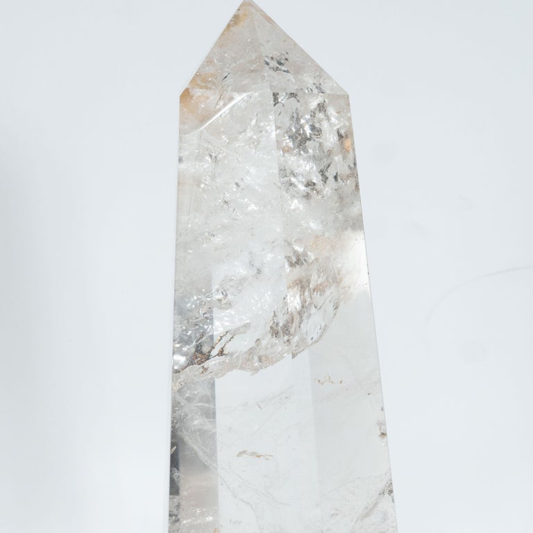 Modernist Faceted Translucent Rock Crystal Obelisk on Volumetric Lucite ...